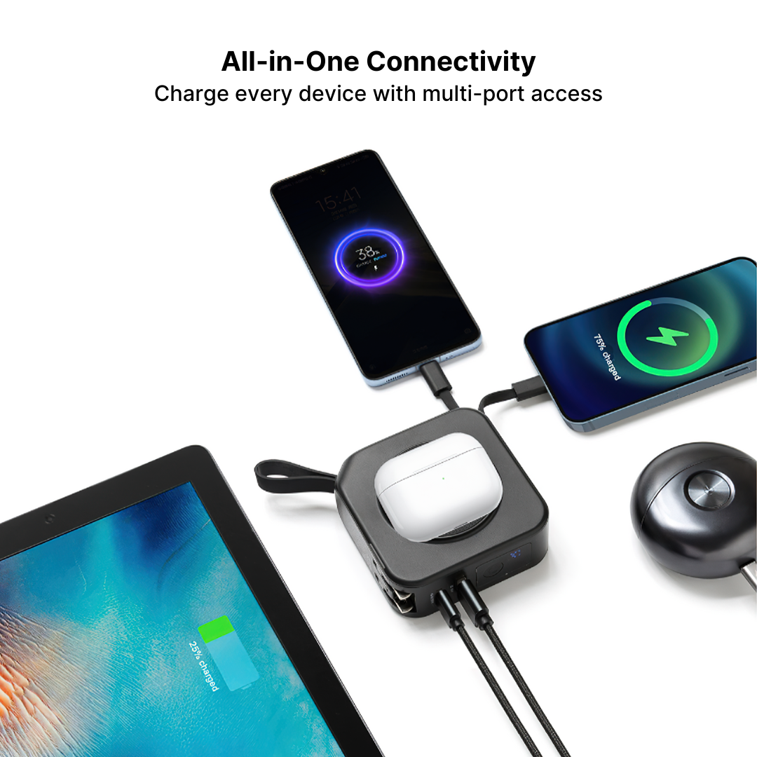 TravelBank 5-in-1 Wall Charger with Wireless Charging Pad and Power Ba ...