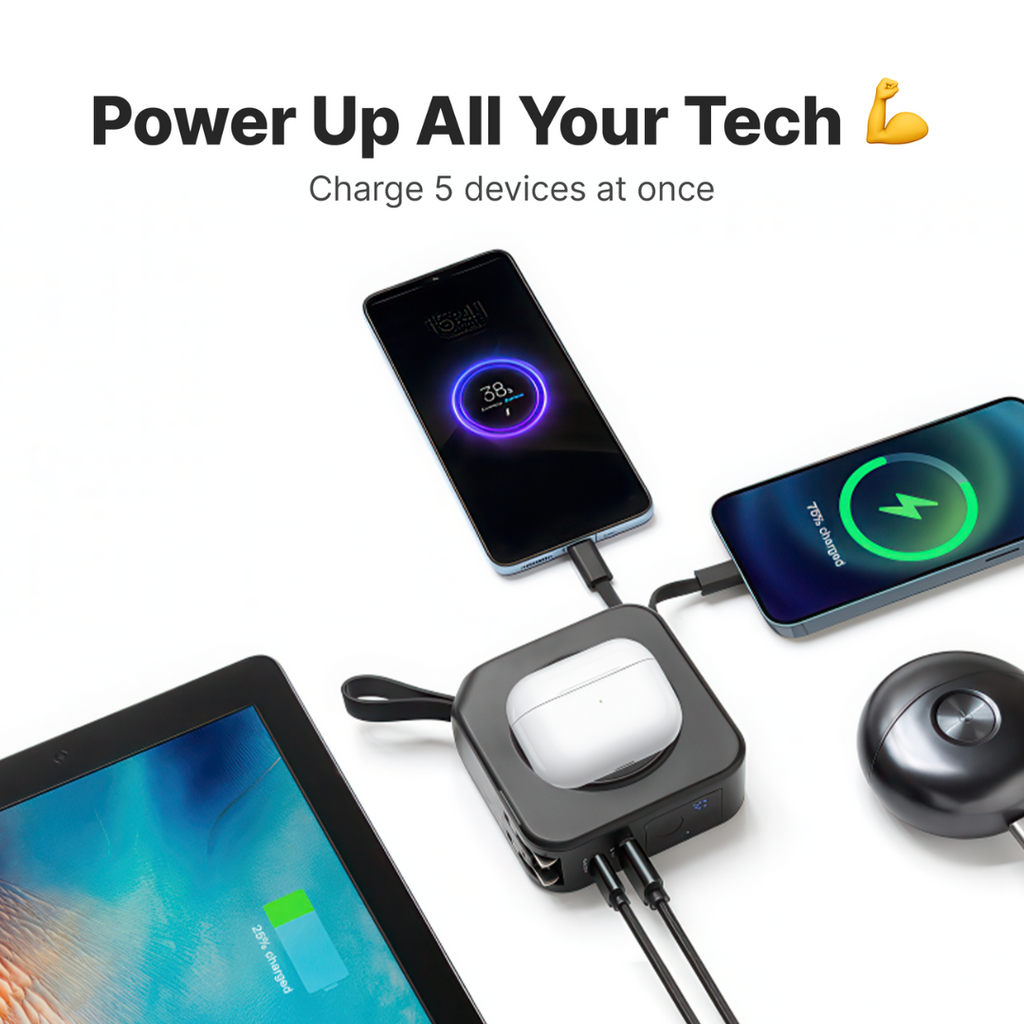 TravelBank 5-in-1 Wall Charger with Wireless Charging Pad and Power Ba ...