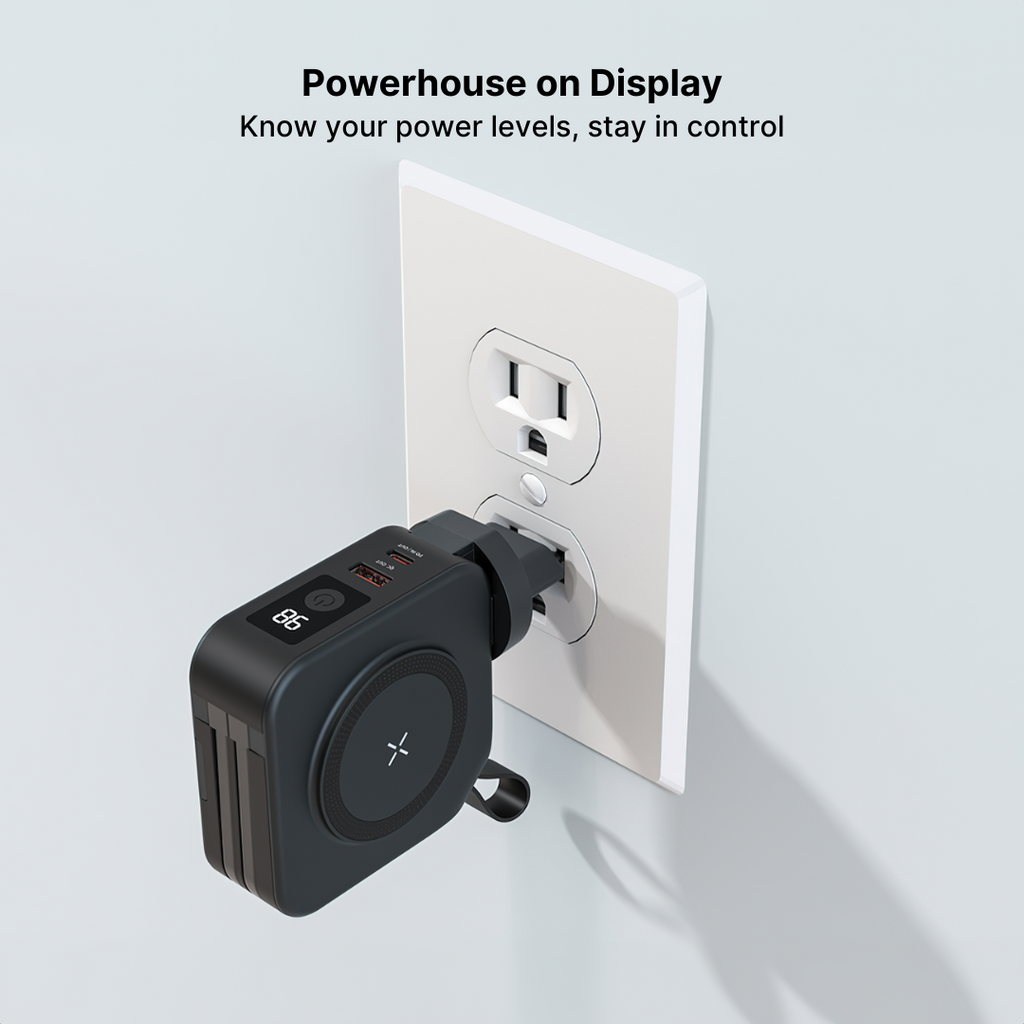 TravelBank 5-in-1 Wall Charger with Wireless Charging Pad and Power Ba ...