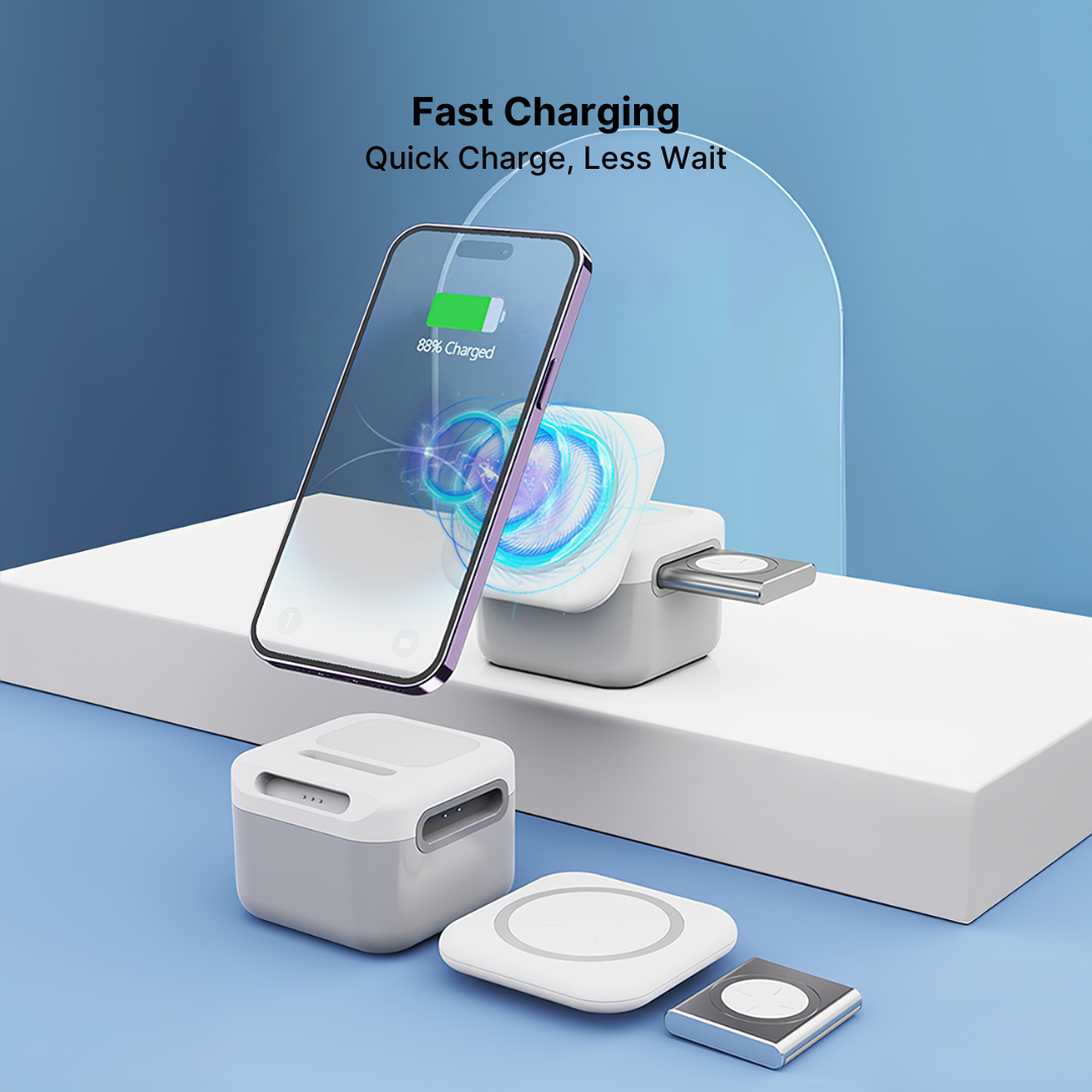 CubeMag 3-in-1 Magnetic Wireless Charging Station for Apple and Androi ...