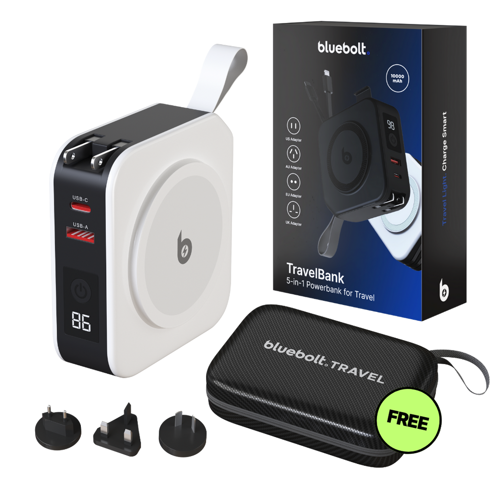 TravelBank 5-in-1 Wall Charger with Wireless Charging Pad and Power Ba ...